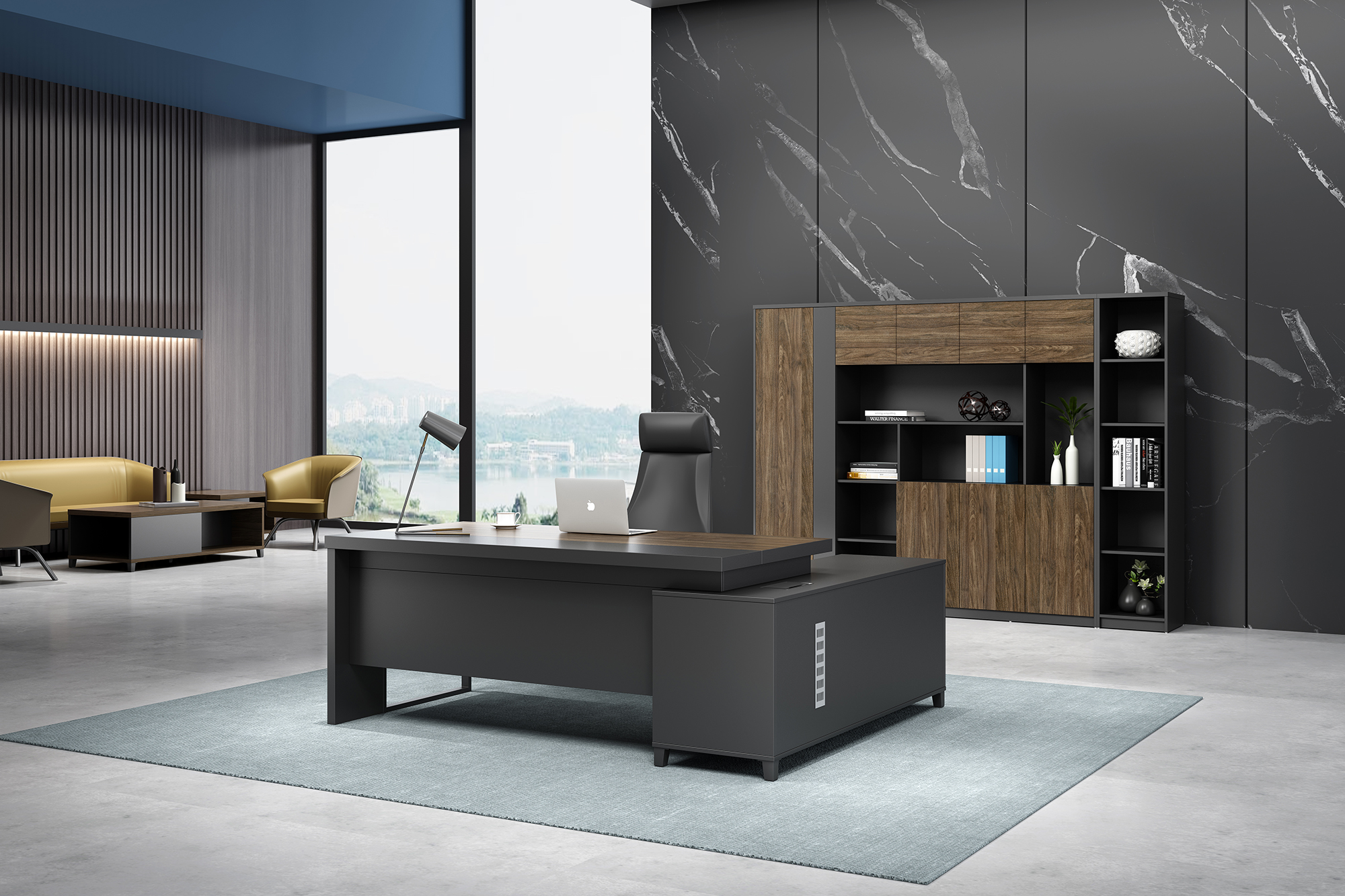 C Series Walnut L-Shape Office Table & Desk - Al Asala Furniture